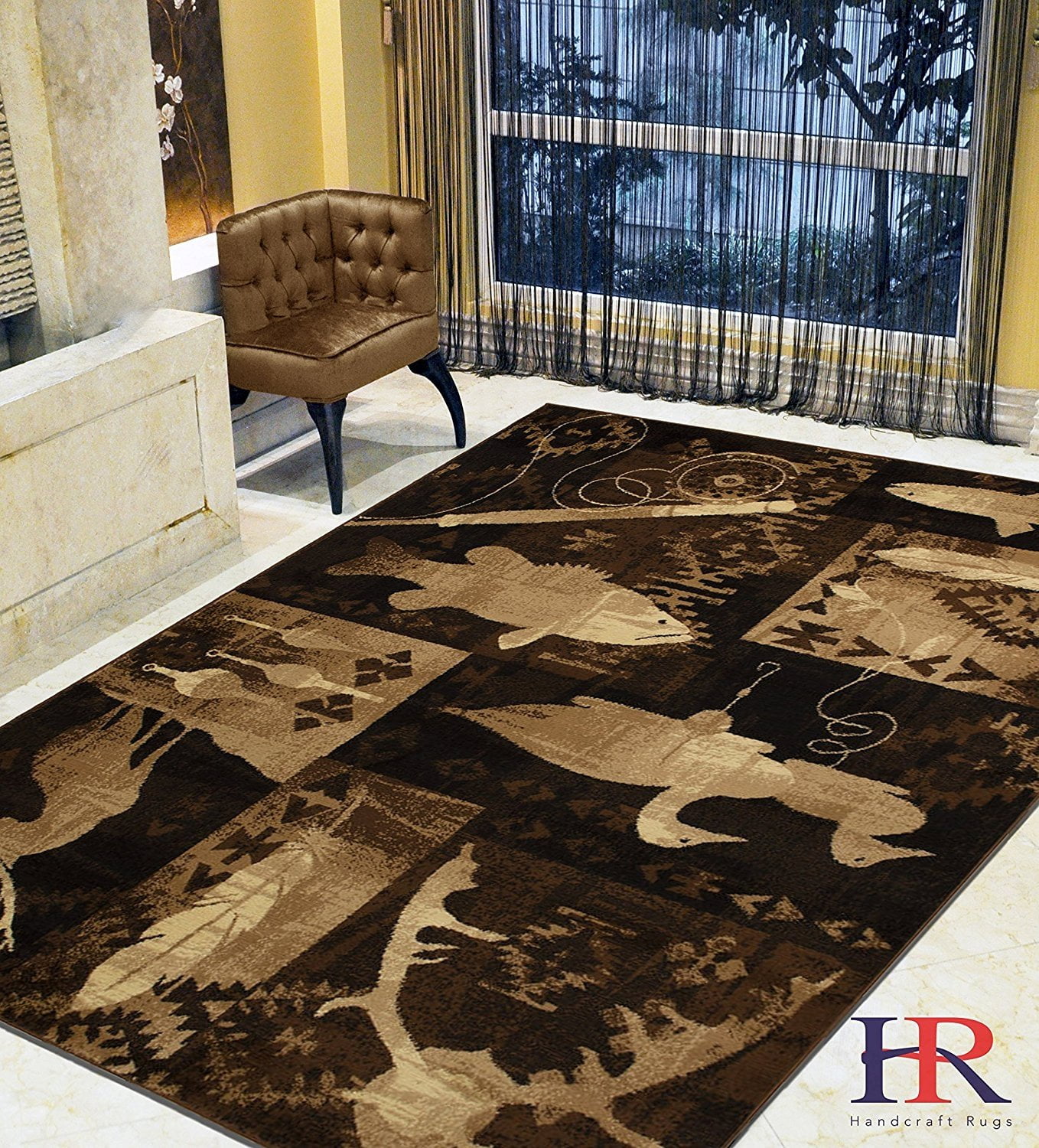 Lodge, Cabin Nature and Animals Area Rug - Nature Pattern Cabin Area ...