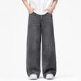 Boys Teenager Washed Denim Wide Leg Jeans, Classic Straight Leg Casual ...