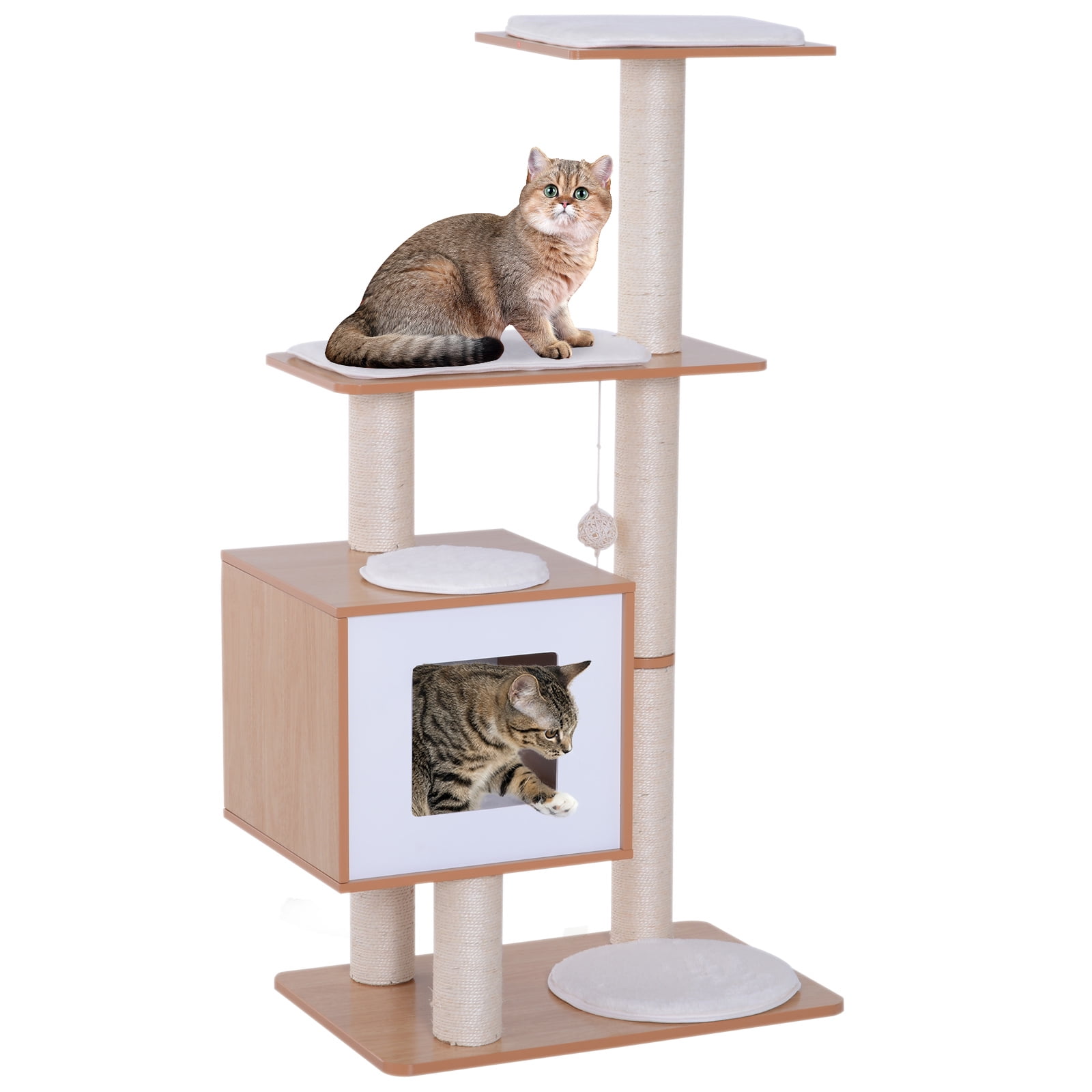 Click here for Pawhut 47 Wood Cat Tree Condo With Scratch Post  T... prices