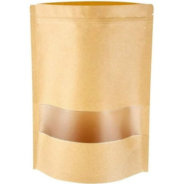 WAFUNNE Bulk Packaging 50pcs Kraft Bags with Window, Stand Up Ziplock ...