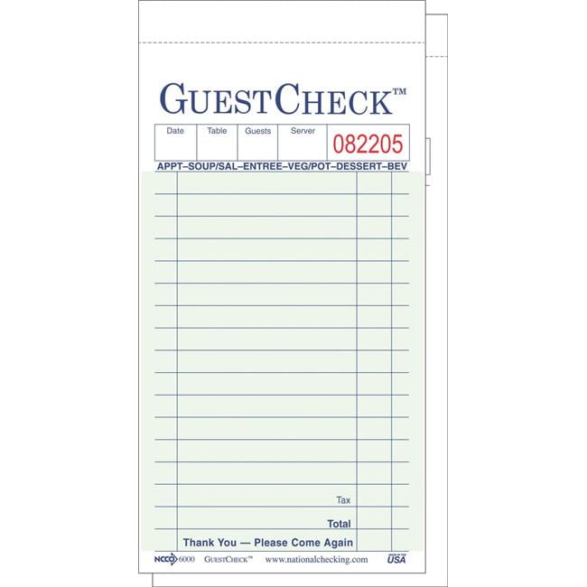 National Checking G6000 PE 2 Part 17 Line Carbon Guest Check, Green ...
