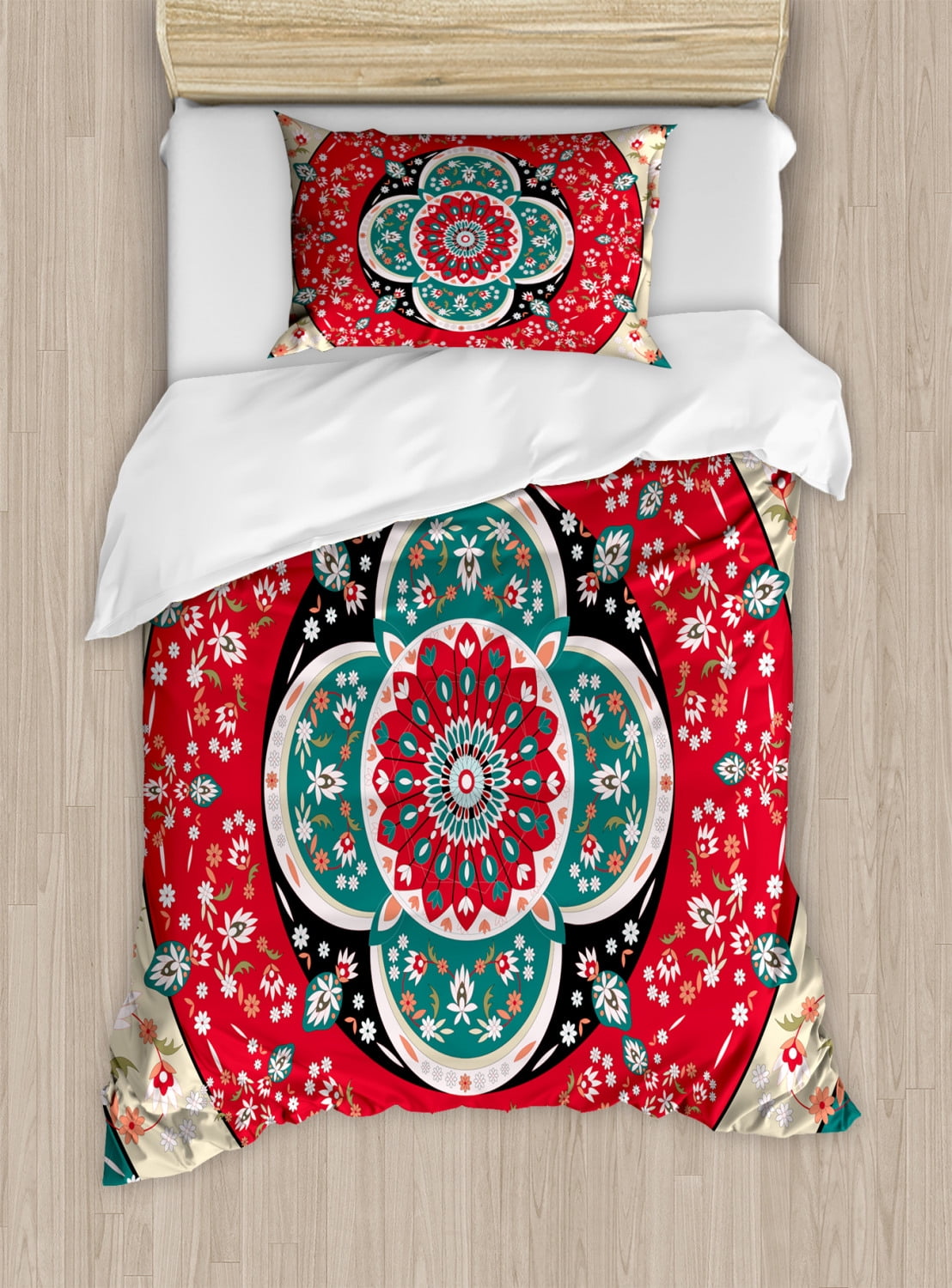 Turkish Pattern Duvet Cover Set Twin Size, Circles with Little Pink ...