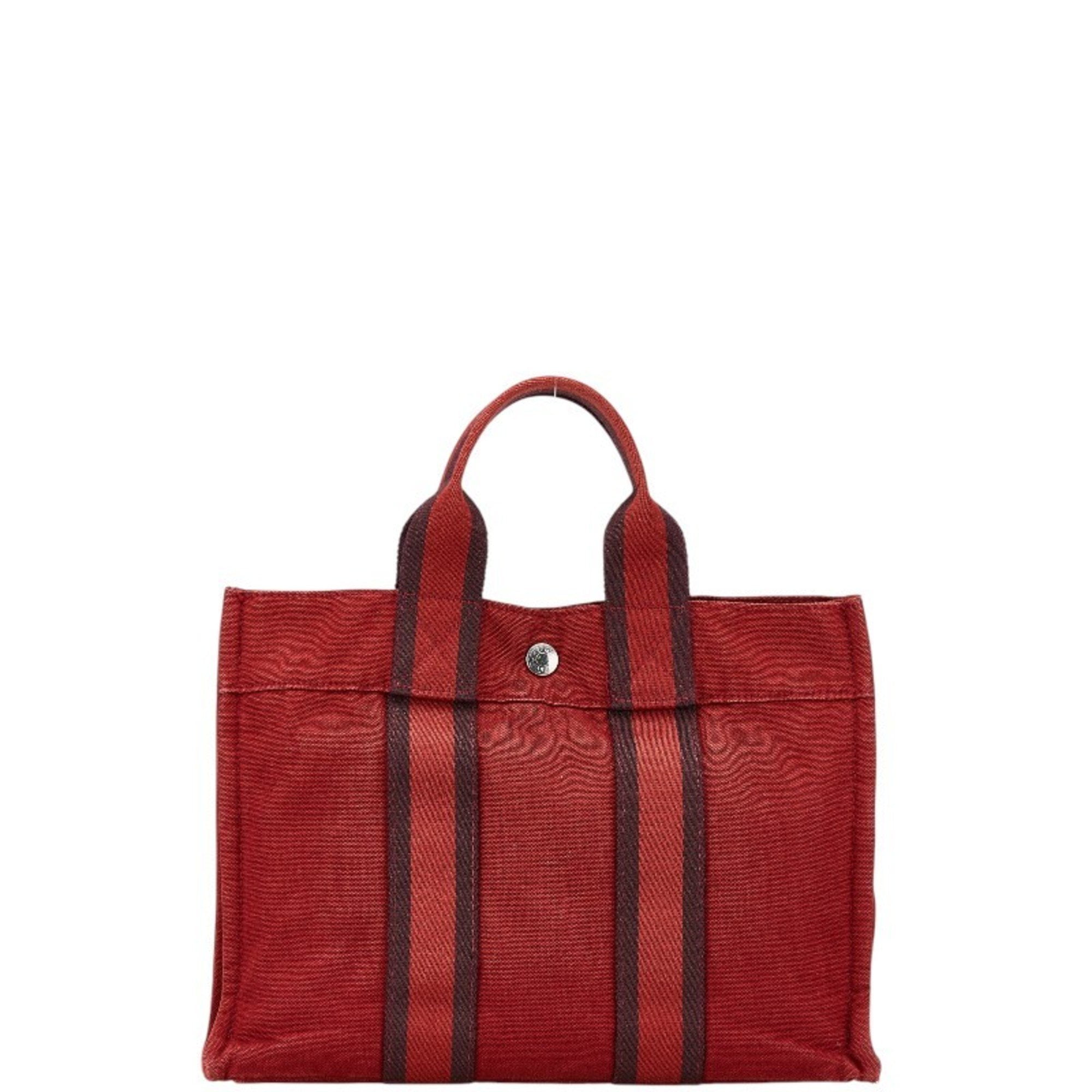 Pre-Owned Hermes Foult Tote PM Handbag Bag Red Wine Canvas Women's ...