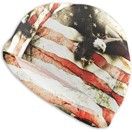 American Flag Fly Eagle Swim Cap, Polyester High Elasticity Swimming ...