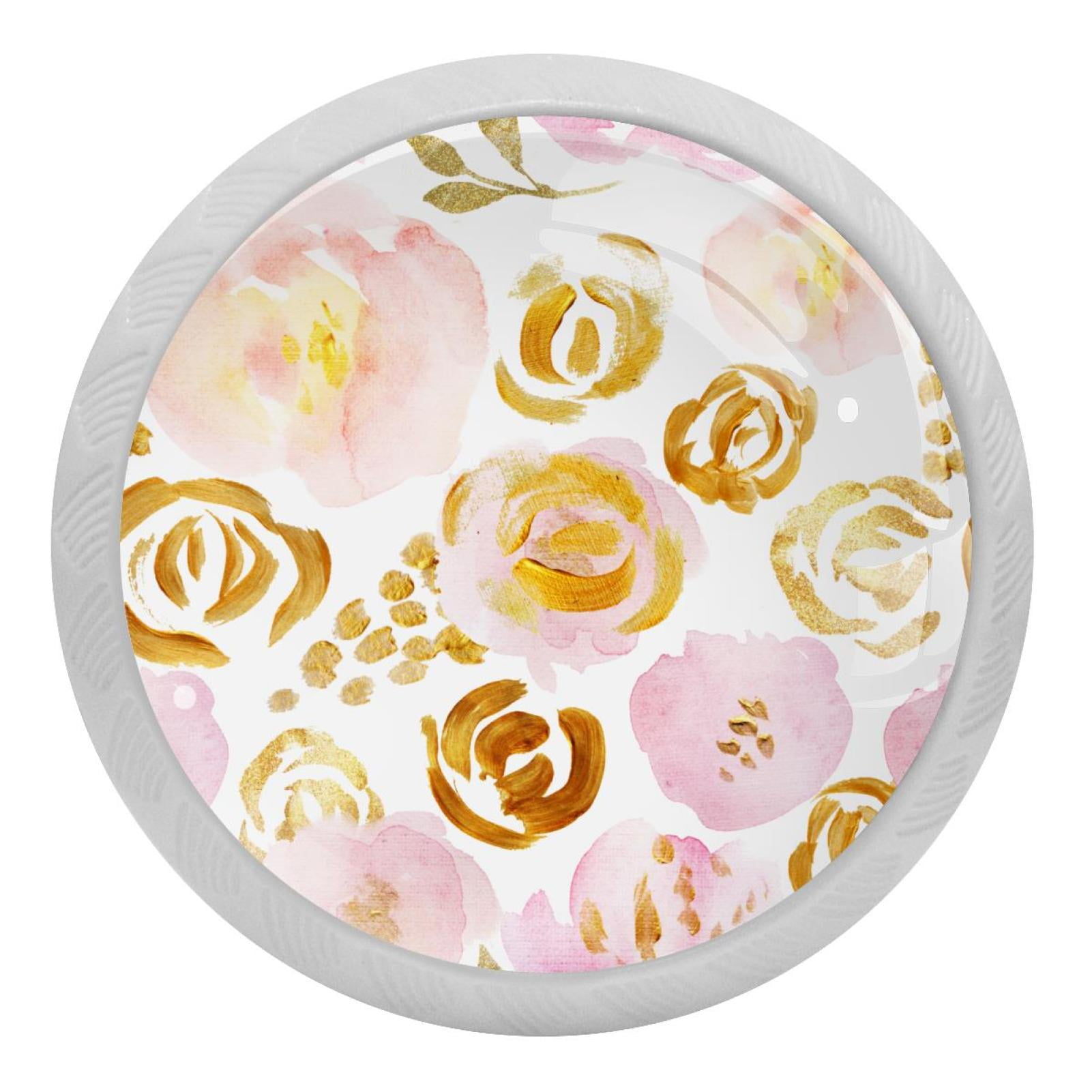 4PCS Round Watercolor Pink Roses Cabinet Fluorescence Knob Glowing in ...