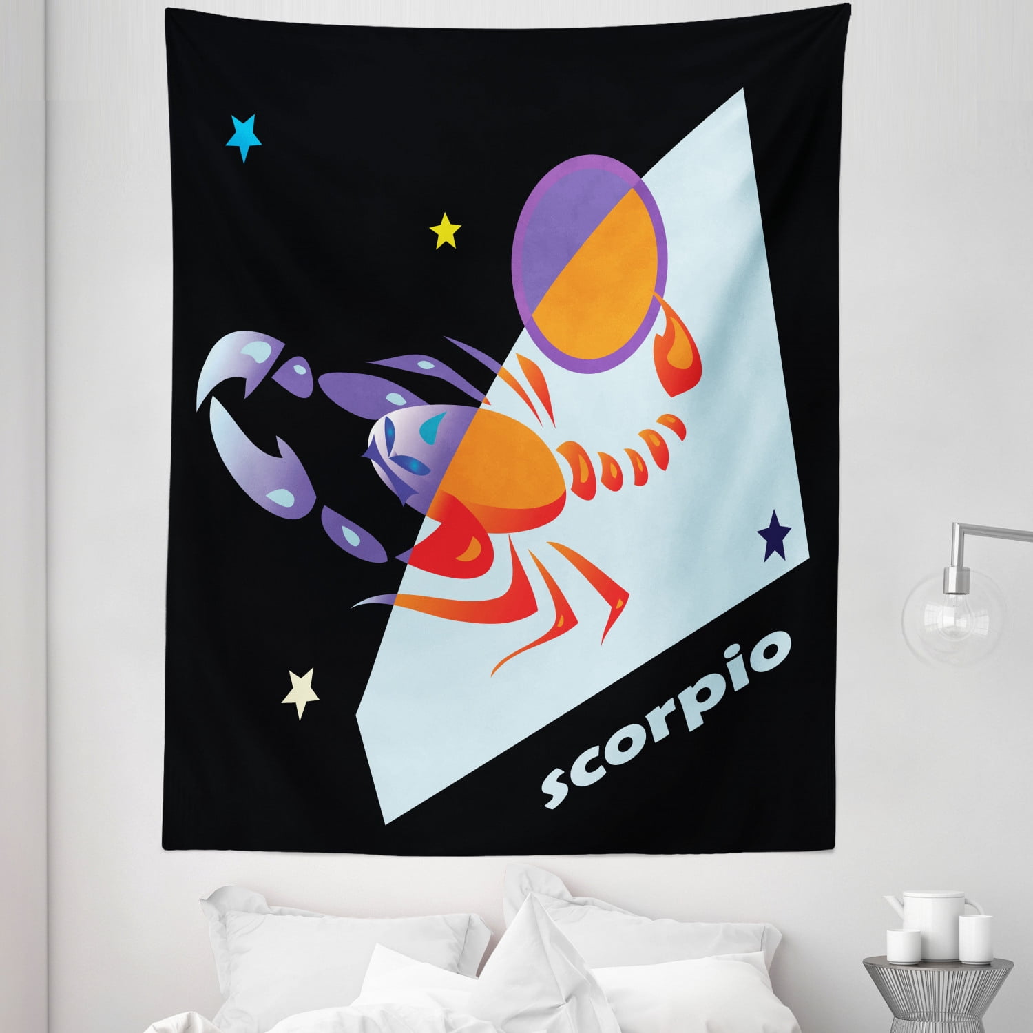Zodiac Scorpio Tapestry, Abstract Retro Style Colorful Celestial ...
