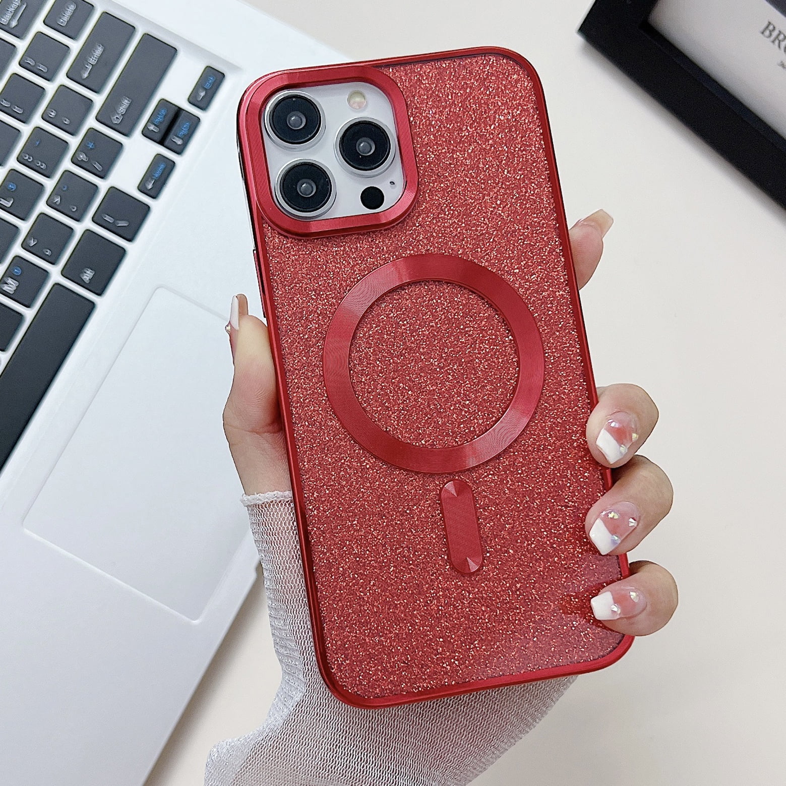 Compatible with iPhone 12 Pro Max Magnetic Glitter Case, Luxury Plating ...