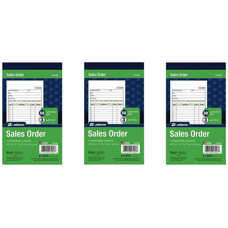 Adams Sales Order Book, 3-Part, Carbonless, 4-3/16" X 7-3/16" Inch, 50 ...