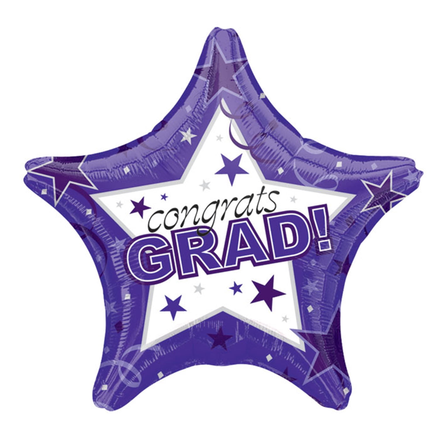 Congrats Grad! Shiny Stars Graduation Themed 19" Foil Balloon, Purple ...