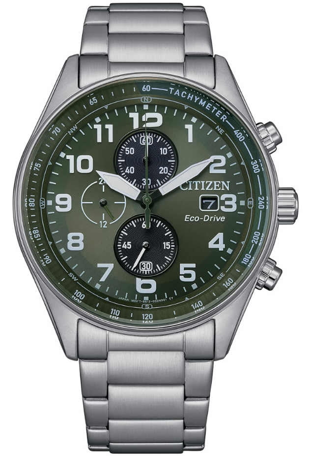 Men's Citizen Eco-Drive Steel Chronograph Green Dial Watch CA0770-72X ...