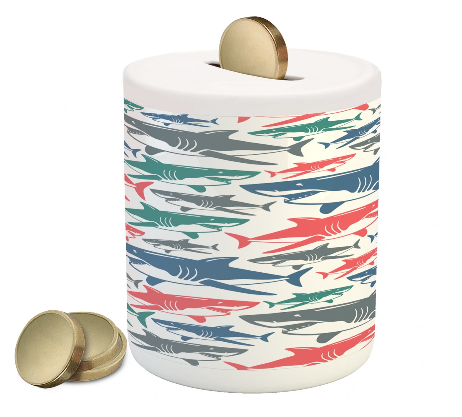 Shark Piggy Bank, Colorful Underwater Fish Pattern Masters Survival ...