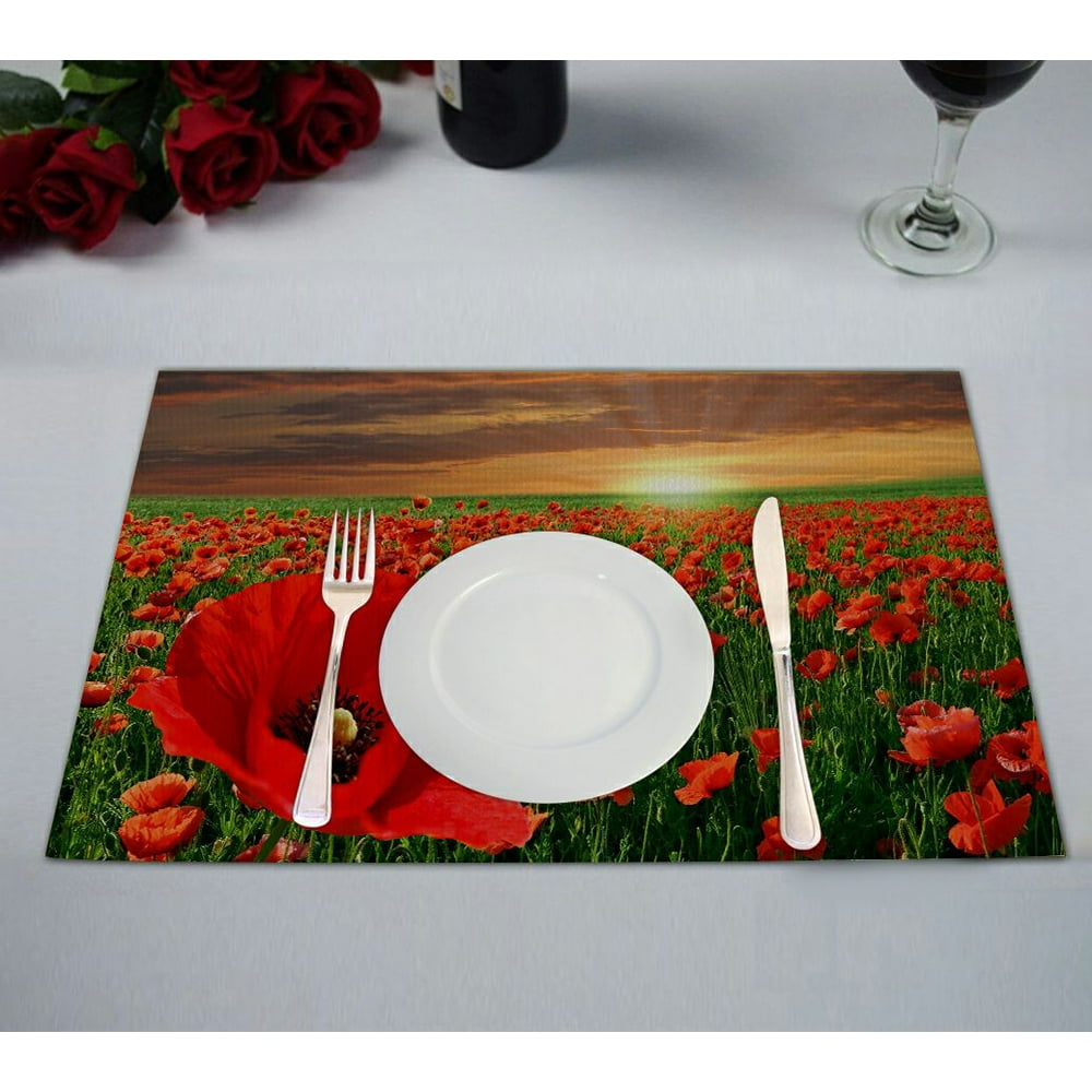 ZKGK Poppy Flowers Placemat Table Mat 12x18 inches,Set of 2 - Walmart ...