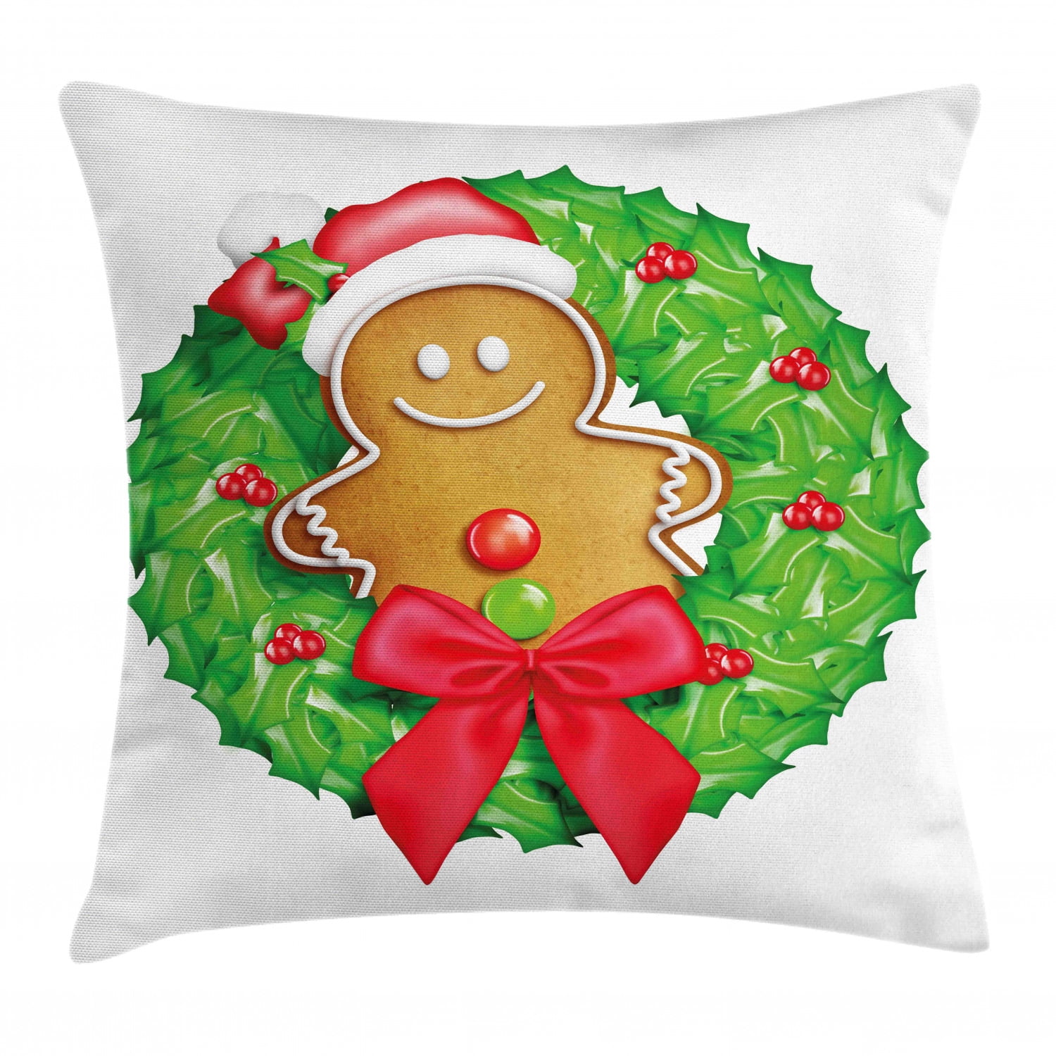 Gingerbread Man Throw Pillow Cushion Cover, Cartoon Christmas Wreath ...