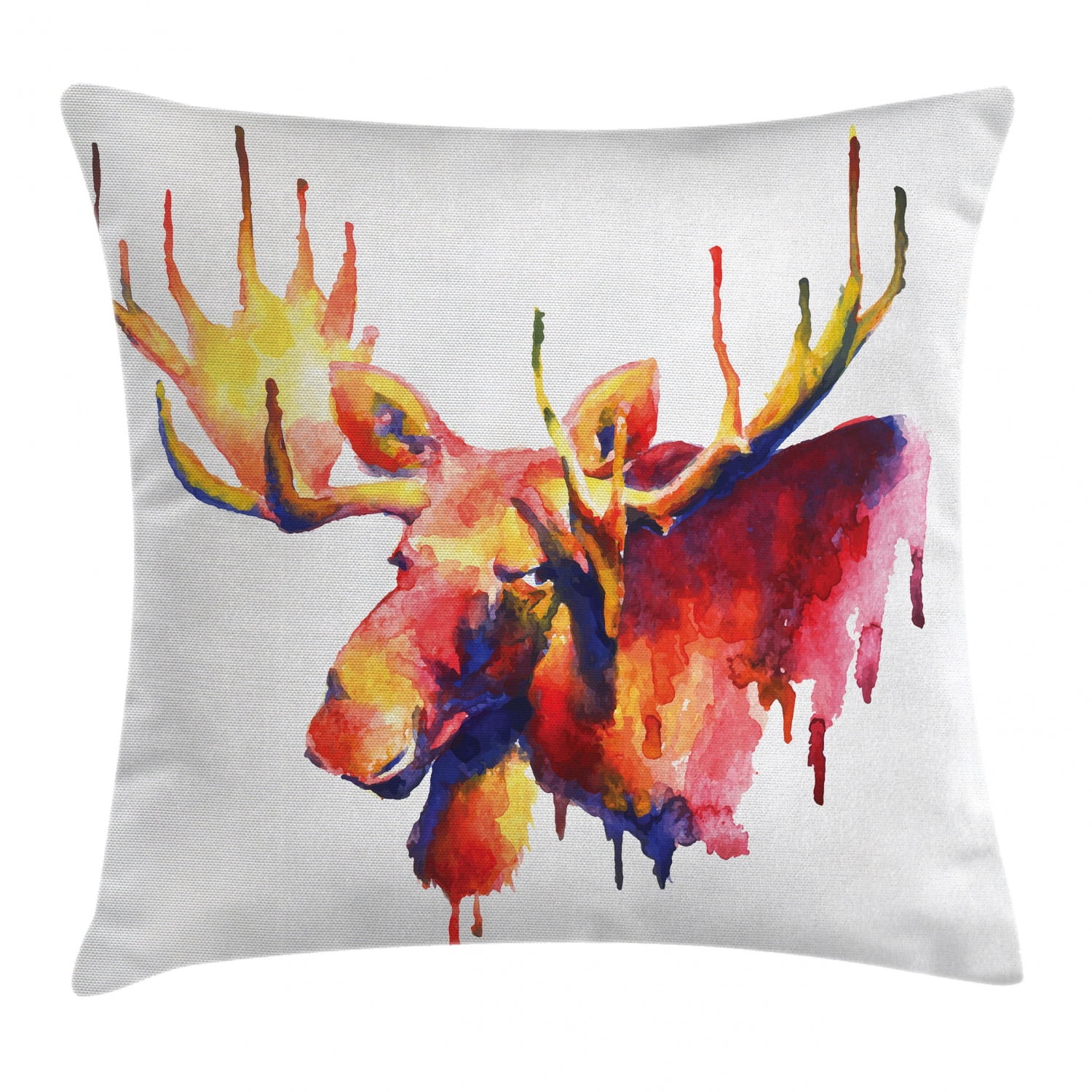 Moose Decor Throw Pillow Cushion Cover, Psychedelic Watercolor ...