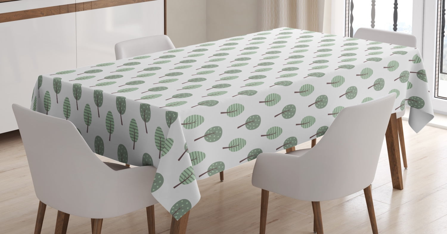 Geometric Forest Tablecloth, Spotted and Striped Woodland Pattern with ...
