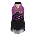 Aiihoo Kids Girls Jazz Fringed Leotard Dress Sparkly Sequins Cha-cha ...