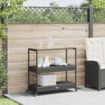 vidaXL Bar Cart 3-Tier Black Poly Rattan and Solid Wood Acacia ...