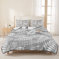Ash Fronds 3 Piece Quilt Bedding Set with 2 Pillow Shams, Gray Silver ...