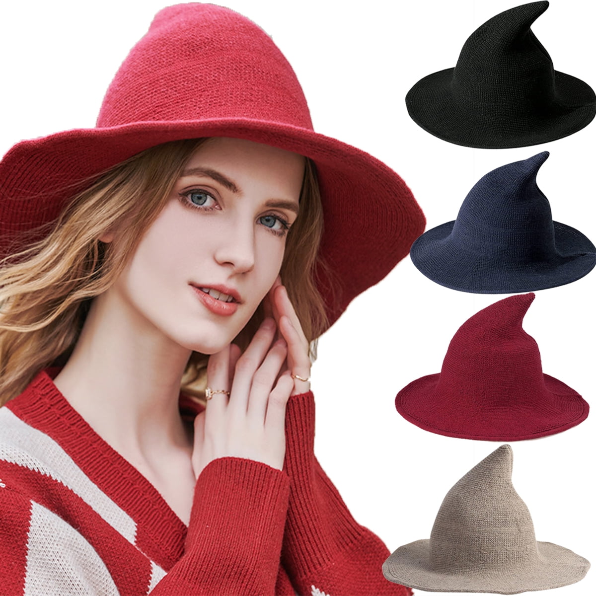 Women Knitted Wide Brim Adjustable hat for Adult Kids Costume Accessory ...