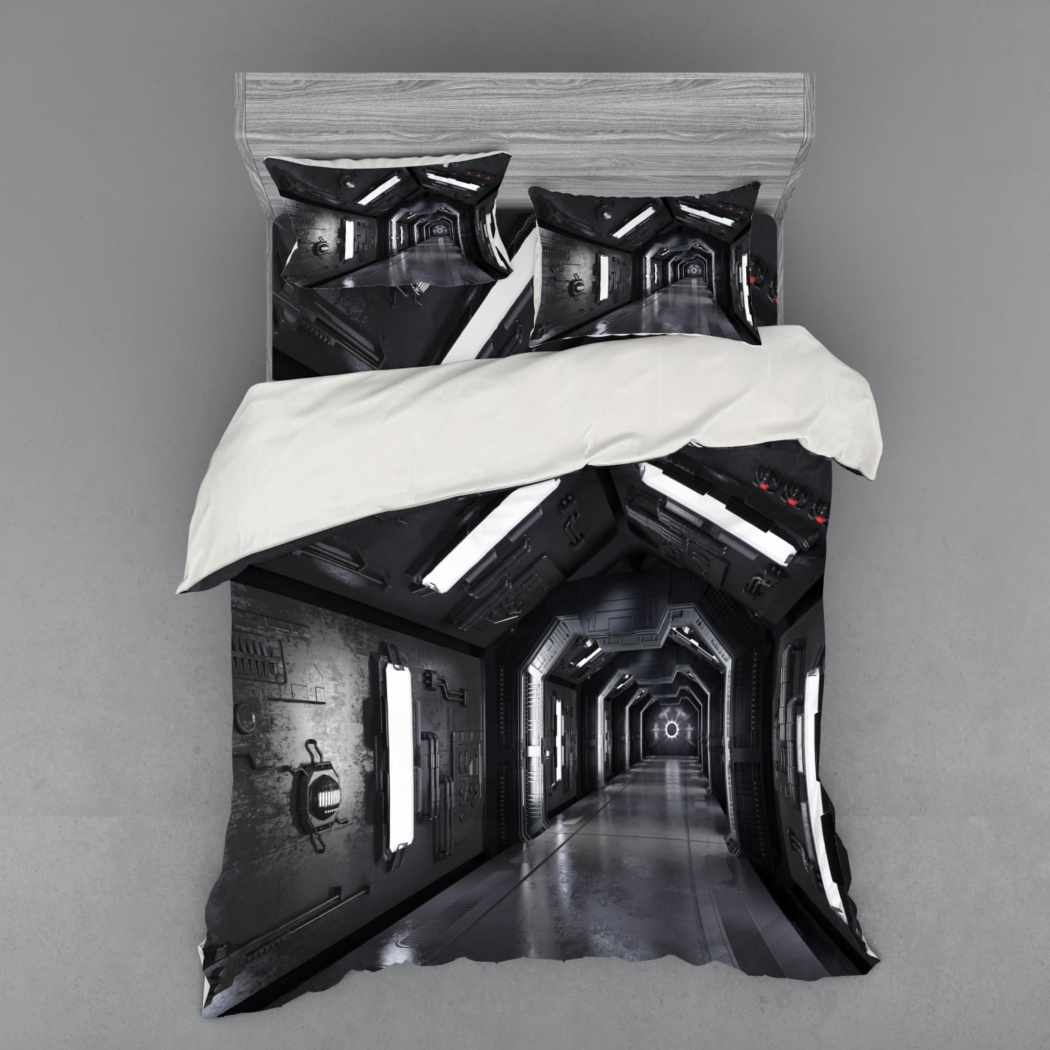 Outer Space Duvet Cover Set, Dark Futuristic Corridor of Spaceship ...
