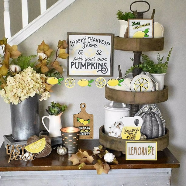 Lemon Tiered Tray Decor Lemon Themed Wood Standing Sign Farmhouse Lemon ...