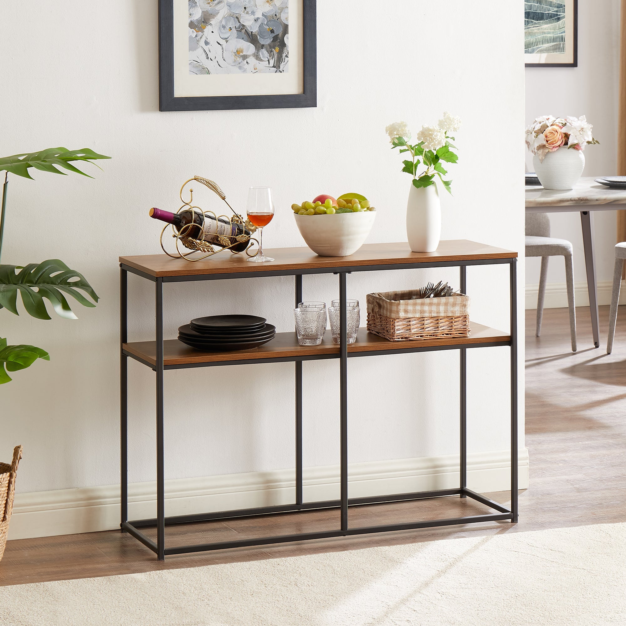 VECELO 3-Tier Console Table with Storage Shelves for Sofa Hallway ...