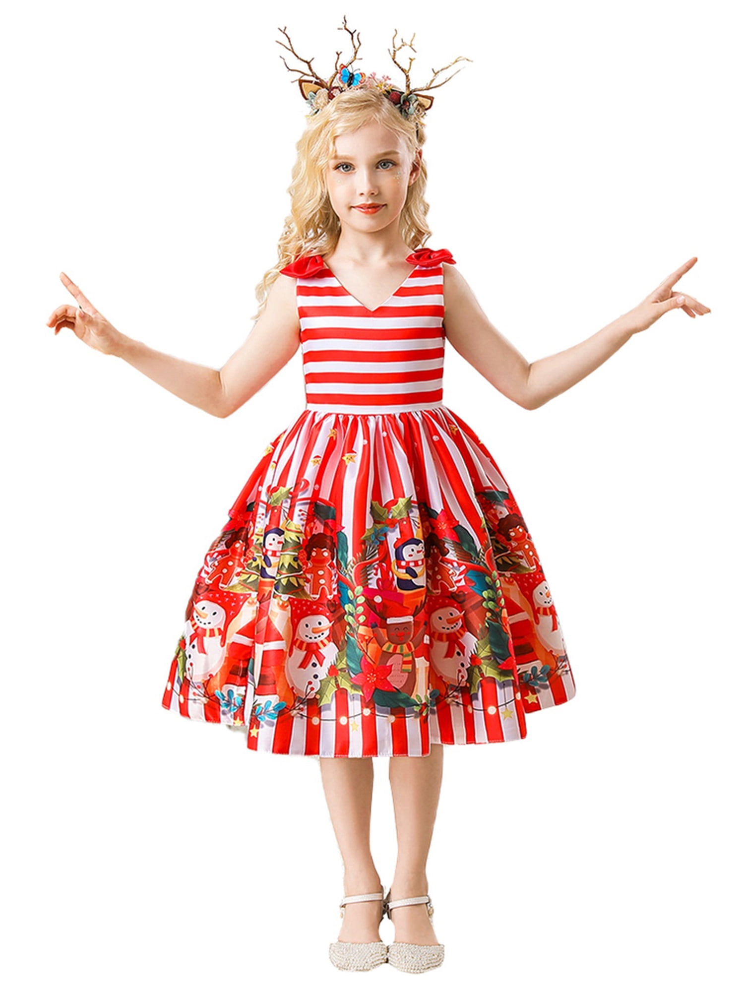 Gureui Child Kid Girls Christmas Clothes Santa Elk Snowman Print Formal ...