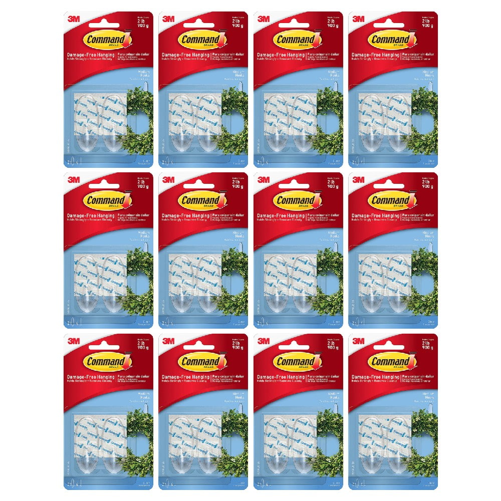 3M Command Clear Medium Hooks Damage Free Adhesive 2 Hooks, 12-Pack ...