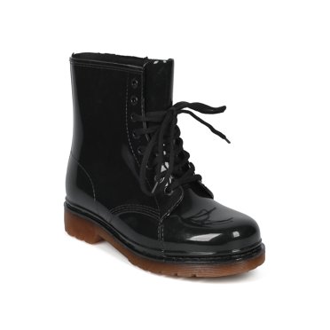 New Women Red Ruby Gum-1 Clear Lace Up Lug Sole Combat Rain Boot ...