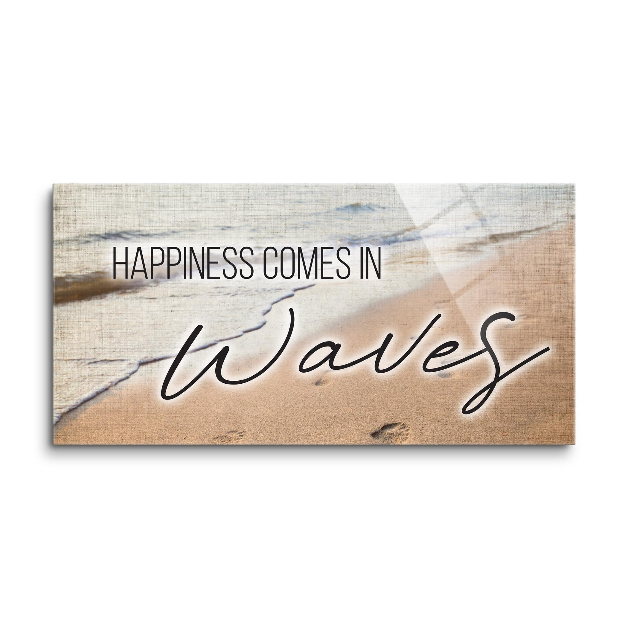 Happiness Comes In Waves Sand Water Froth 16 x 8 Glass Wall Hanging ...