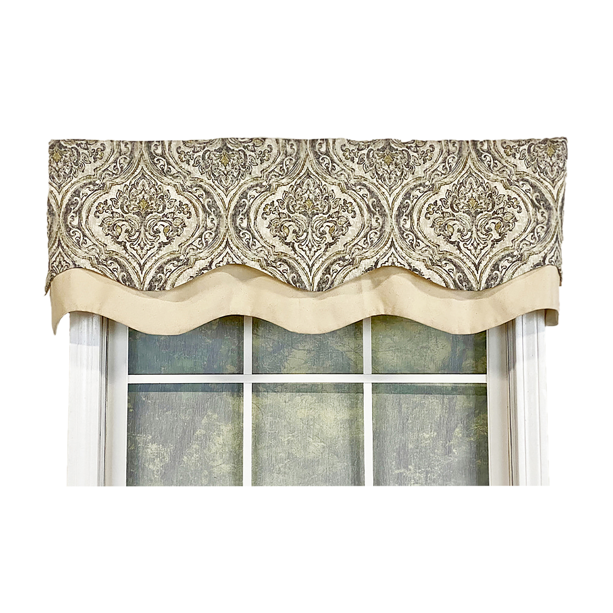 RLF Home Diamond Damask Glory Valance Pebble. 3" Rod Pocket, Layered ...