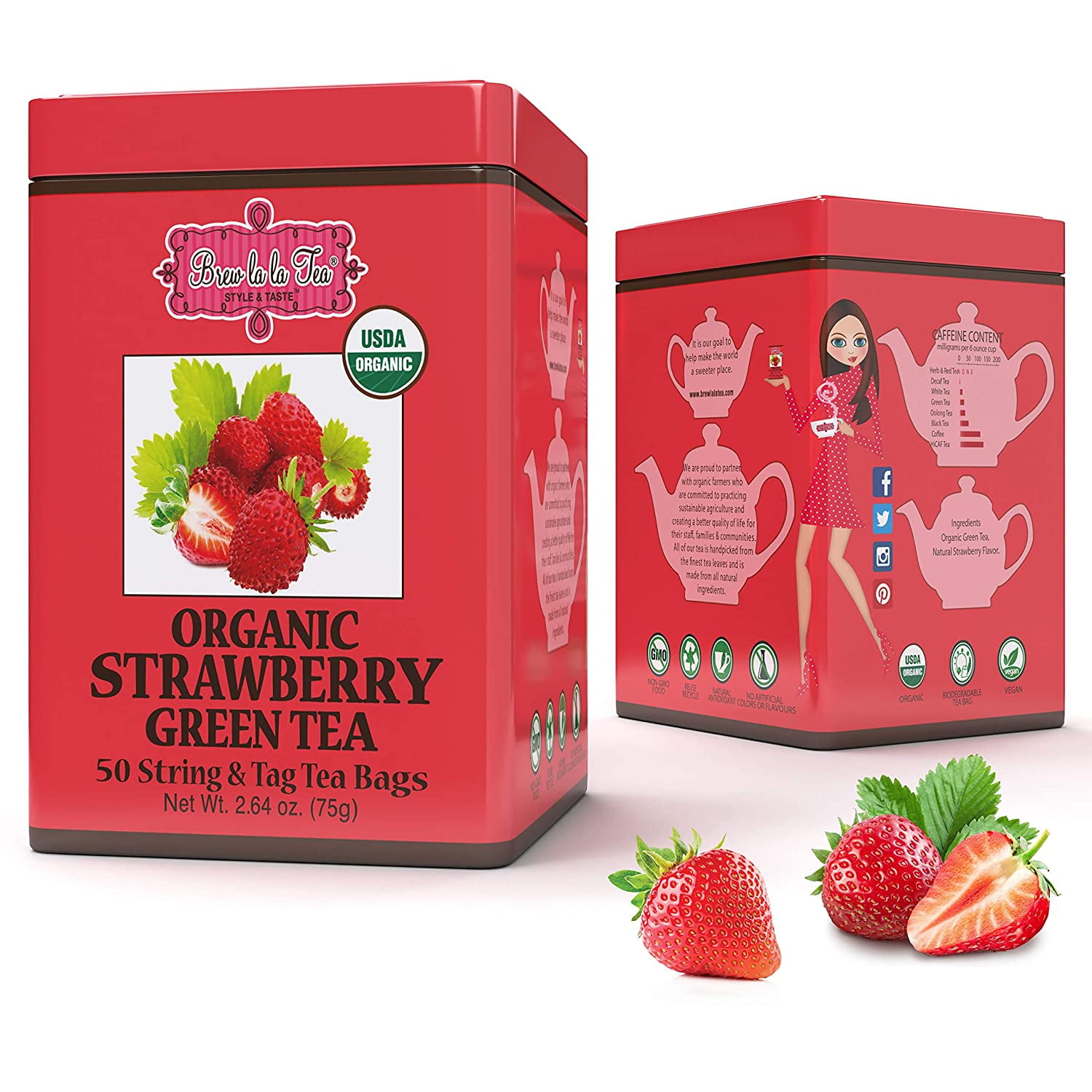 (1 Pack) Brew La La Organic Green Tea - Natural Strawberry Flavor - 50 ...