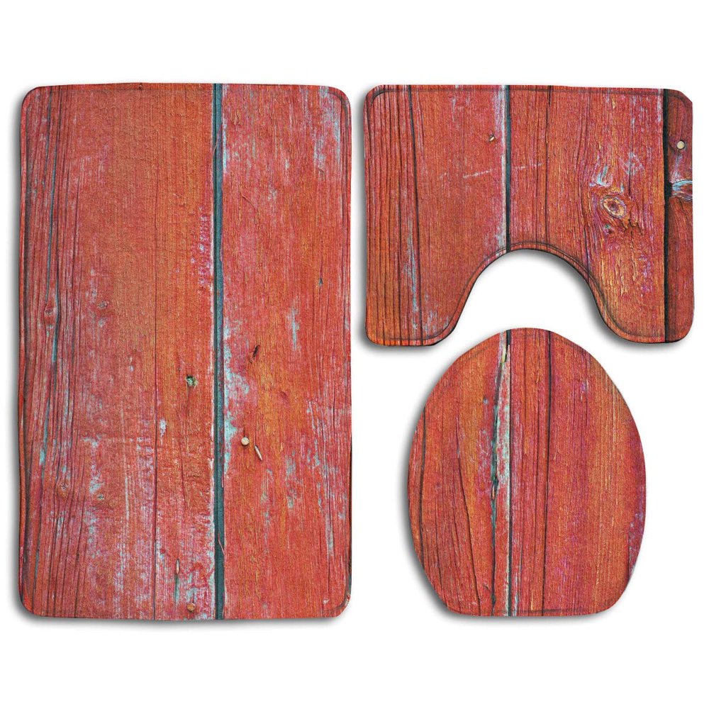 CHAPLLE Rustic Old Barn Wood 3 Piece Bathroom Rugs Set Bath Rug Contour ...