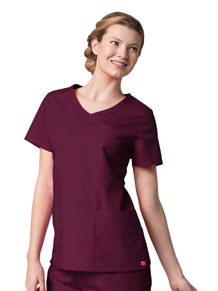 Red Panda Women's Curved Mock Wrap Solid Scrub Top - Walmart.com