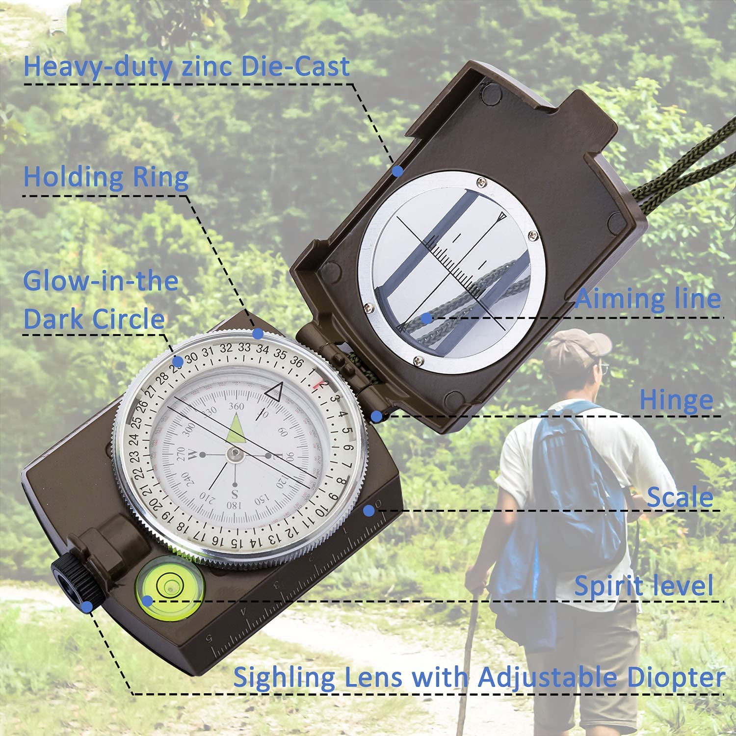 Multifunctional Military Compass with Inclinometer, Sighting, Optic ...