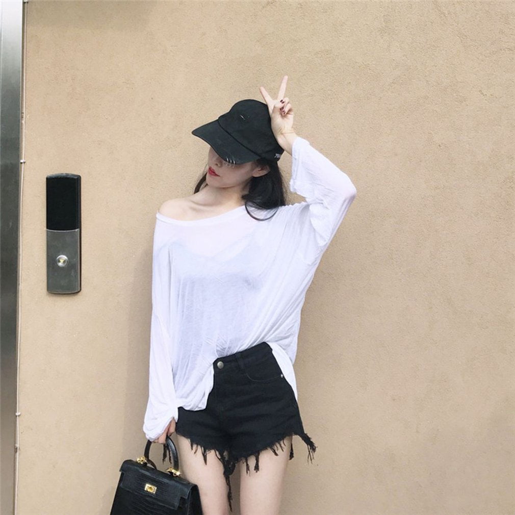 See-through Long Sleeve Sun UV Protection T-shirt Loose Summer ...