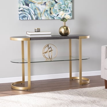 Cortesi Home Laila Console Table in Gold Stainless Steel and Clear ...