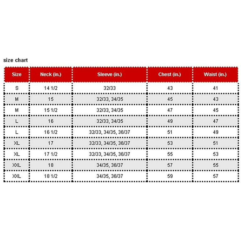 Van Heusen Shirt Size Chart