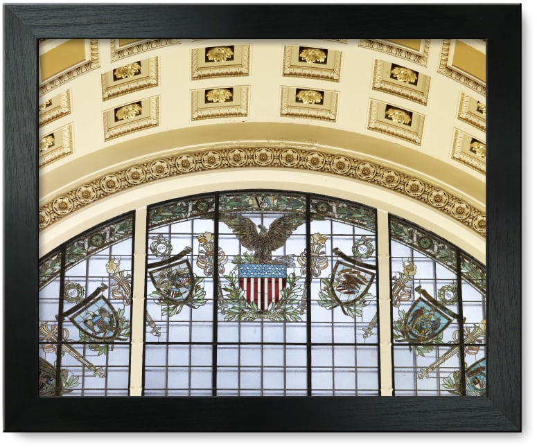 Framed Print: Main Reading Room. Detail Of Stained Glass Window And ...