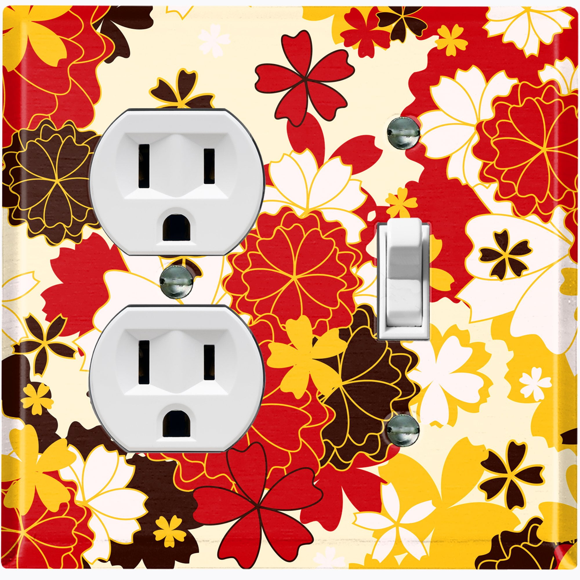 Metal Light Switch Plate Cover Japanese Sakura Red Flower Beige ...