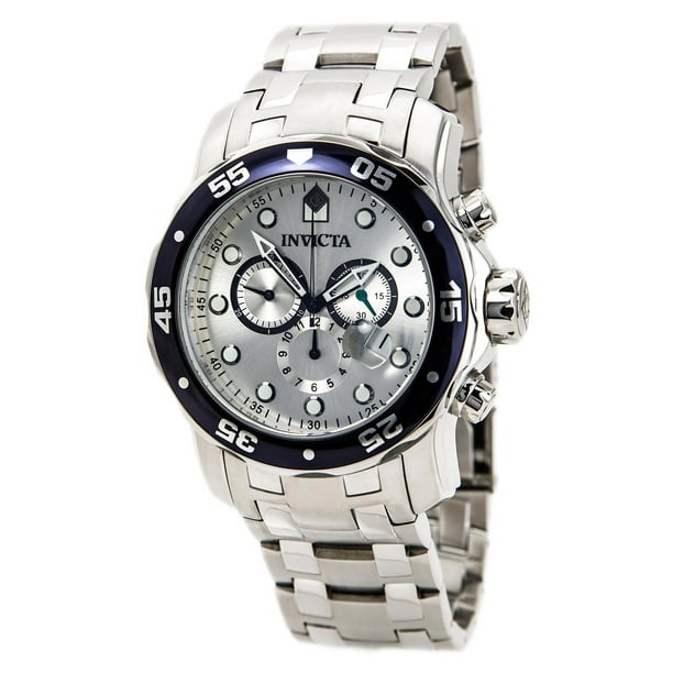 80058 Men's Pro Diver Blue Bezel Silver Dial Stainless Steel Dive Watch ...
