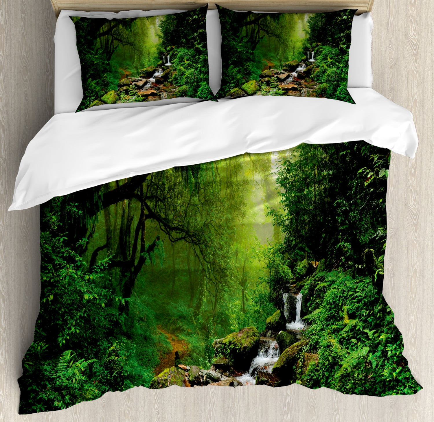 Ambesonne Nature Duvet Cover Set, Idyllic Forest Design, Queen, Emerald ...