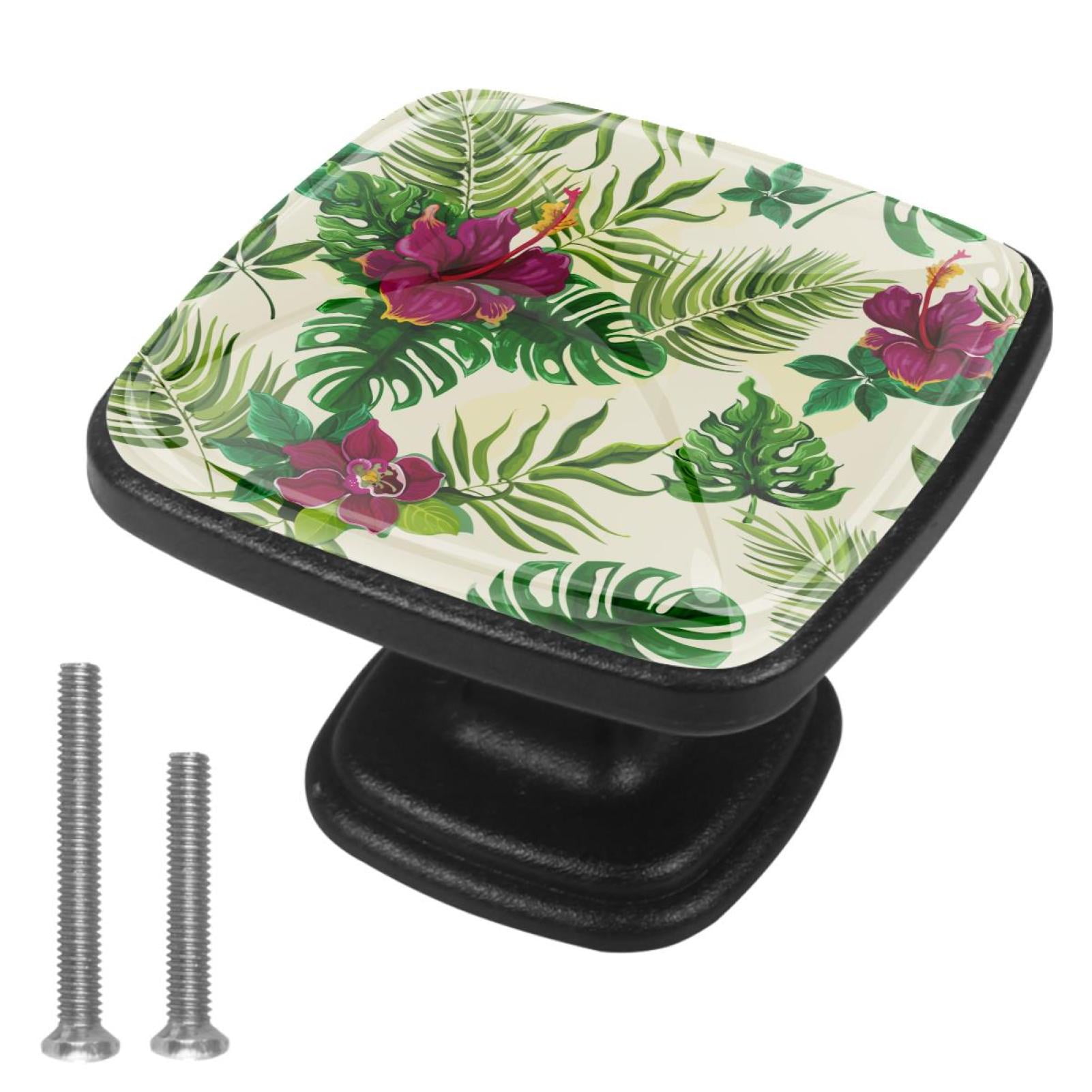 4 Pcs Cabinet Handle Drawer Pulls Tropical Plants Flowers Knobs with ...