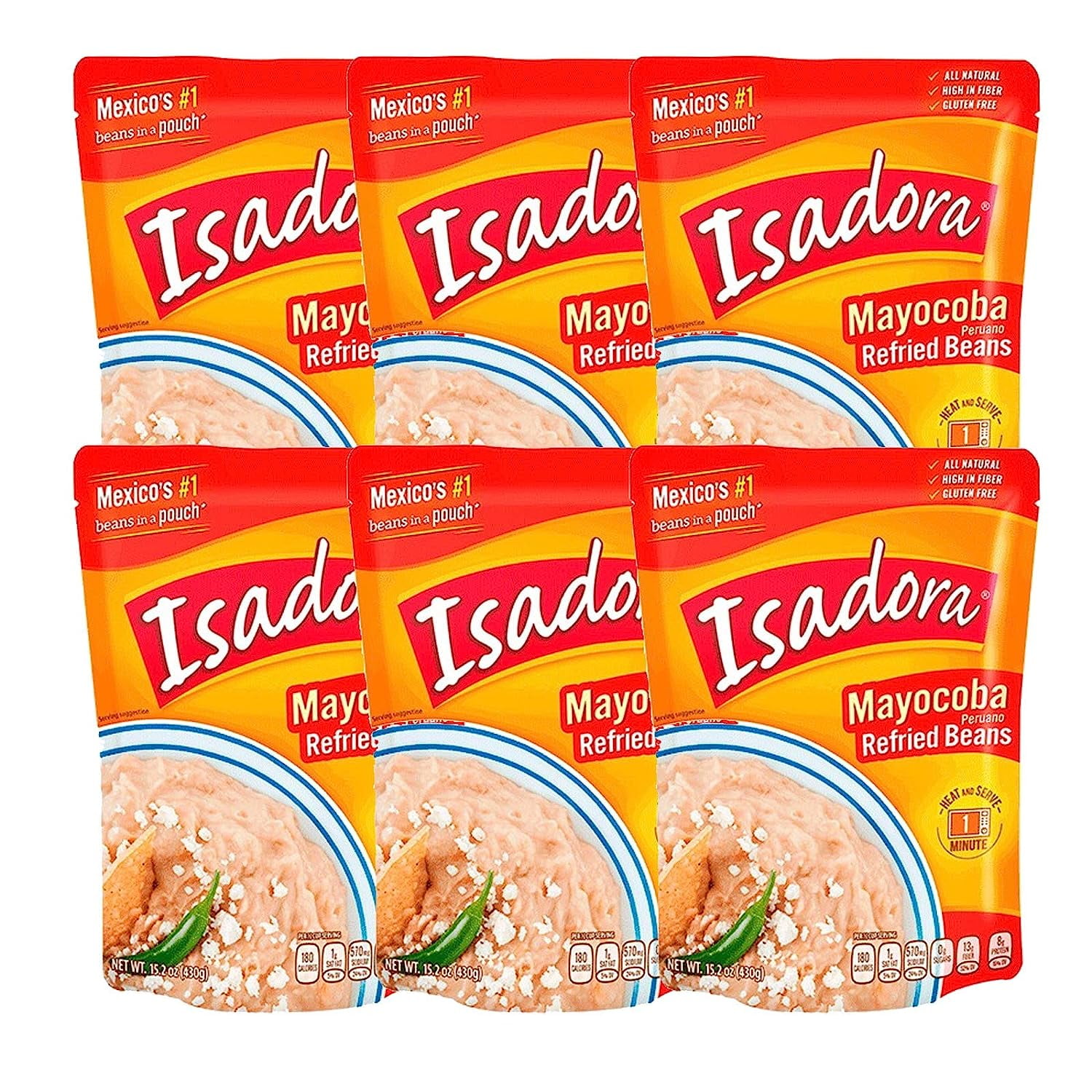 Isadora Refried Beans 15.2oz Pouch (Mayocoba, 6 Pack) - Walmart.com