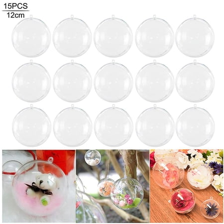 15 Pcs Clear Plastic Fillable Transparent Ball Ornament Bauble Sphere ...