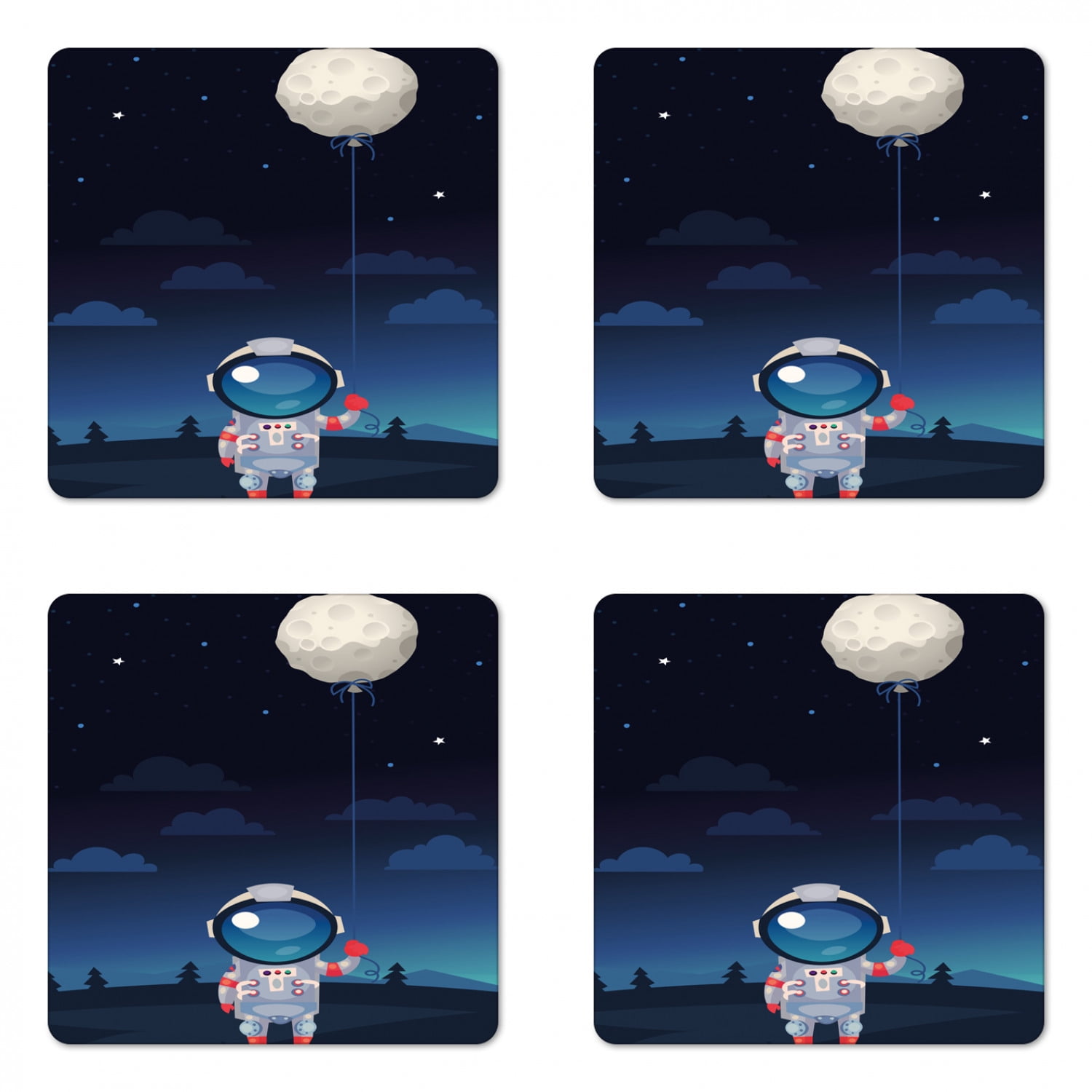Space Coaster Set of 4, Astronaut in Spacesuit Holding a Moon Shaped ...