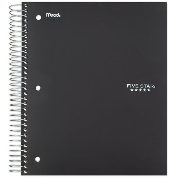 Five Star Spiral Notebook, 5 Subject, Wide Ruled, 10 1/2" x 8", Black ...