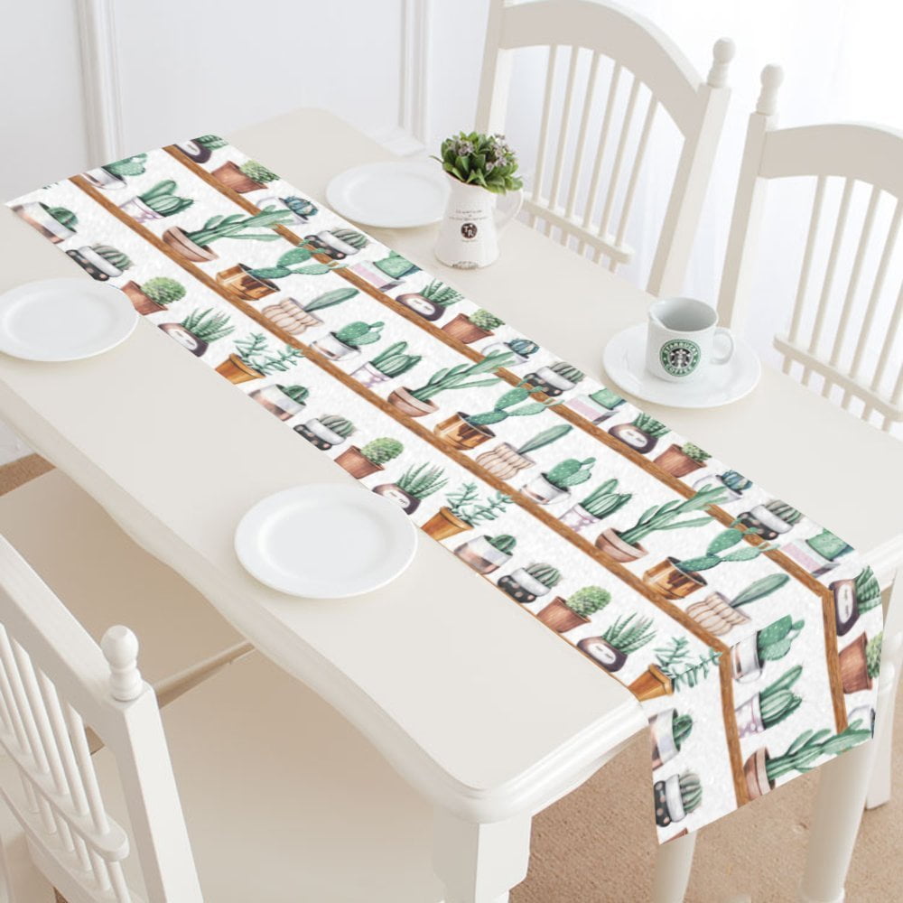 MYPOP Watercolor Cactus Table Runner Home Decor 16x72 Inch,Green Plant ...