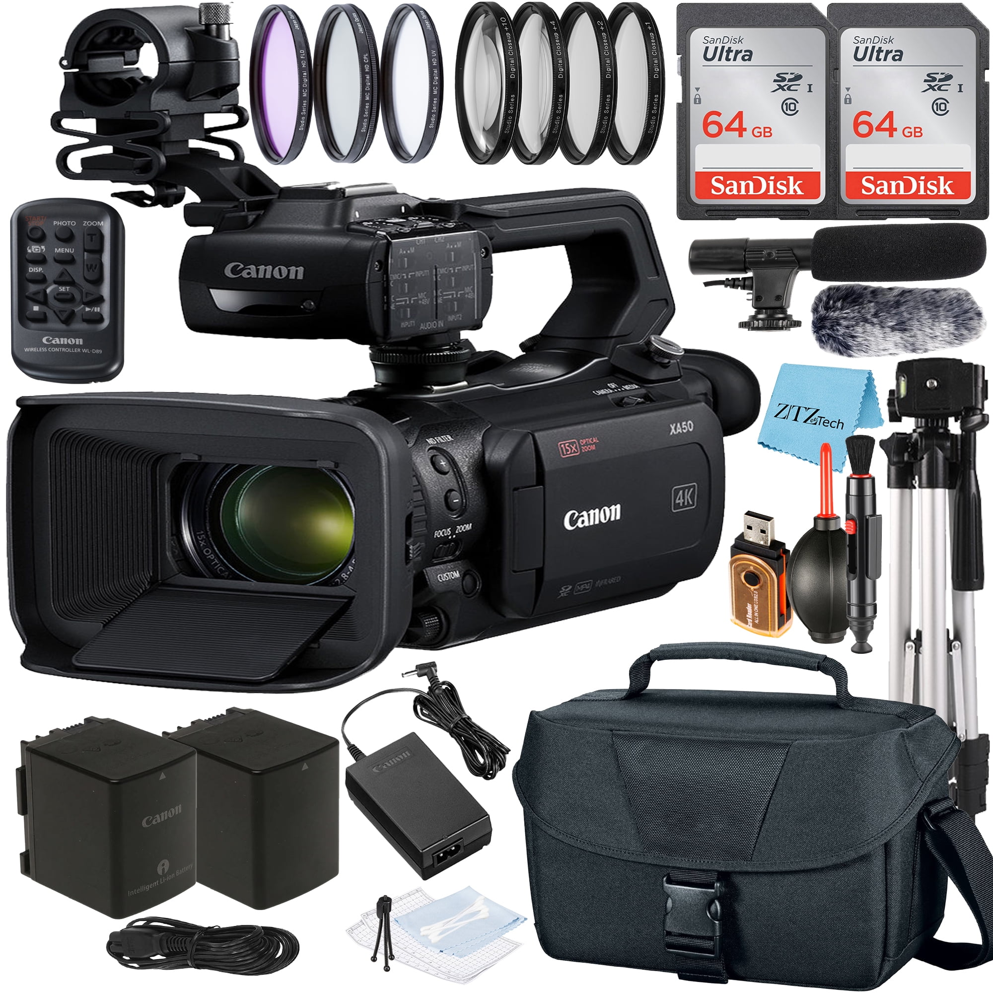 Canon XA50 UHD 4K Video Camcorder with 2 Pack 64GB SanDisk Card + Case ...