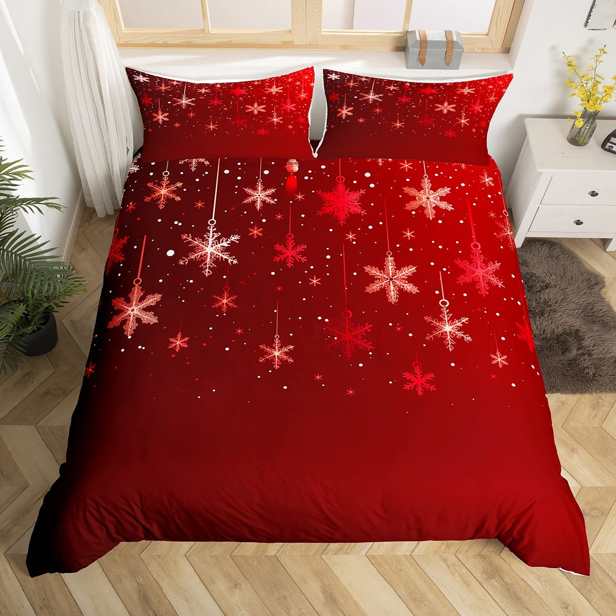 Click here for Yst Kids Red Xmas Bed Set Snowflake Print Duvet Co... prices